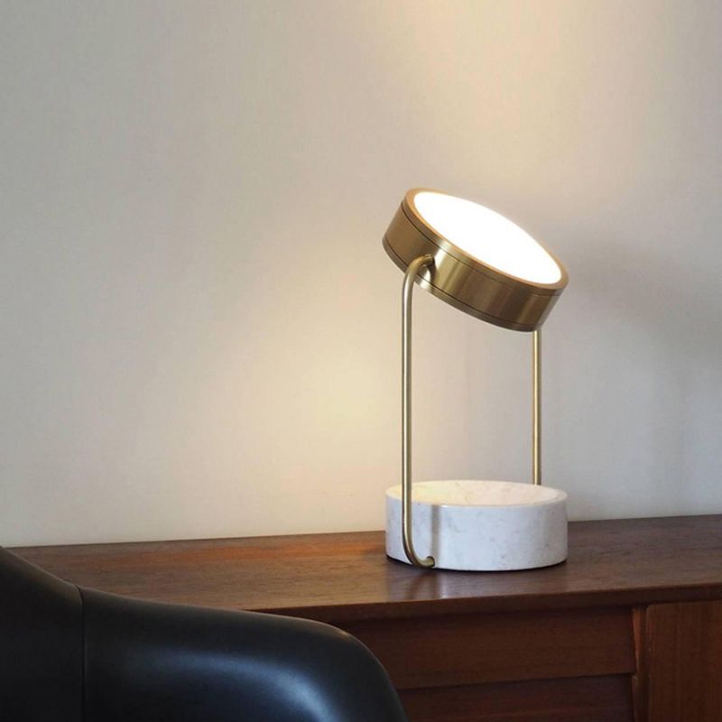 Metal Round Night Table Light Modernist 1-Bulb Gold Adjustable Nightst