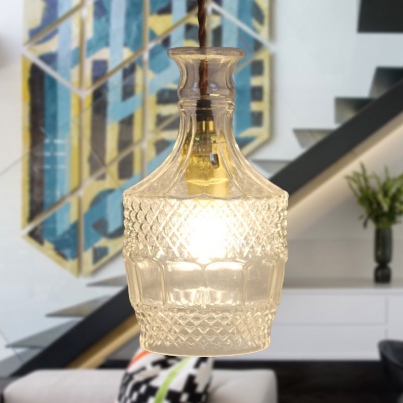 Clear Prism Glass Bottle Pendant Light Fixture Modern 1 Light Hanging