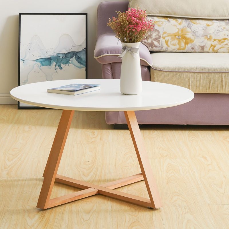 Modern Style Round Wood Coffee Table Cross Legs Cocktail Table