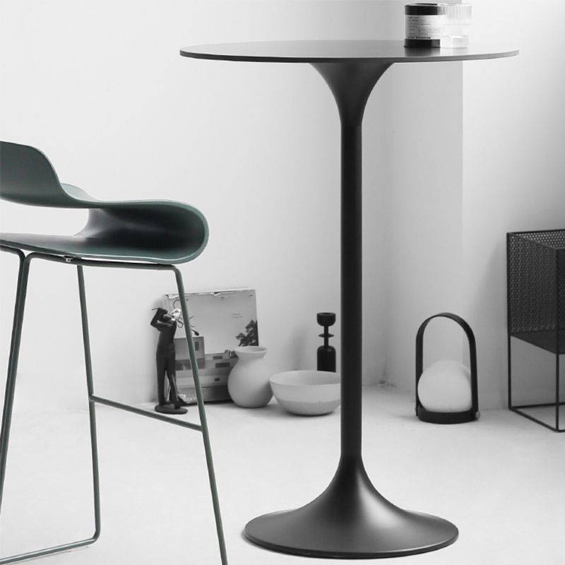 Modern Round Bar Table Fixed Bistro Bar Height Cocktail Table with Met
