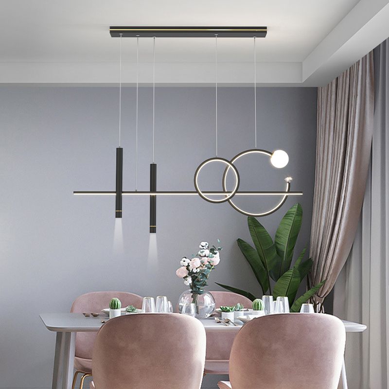 Contemporary Island Light Linear Metal 6 Light Island Chandelier Light