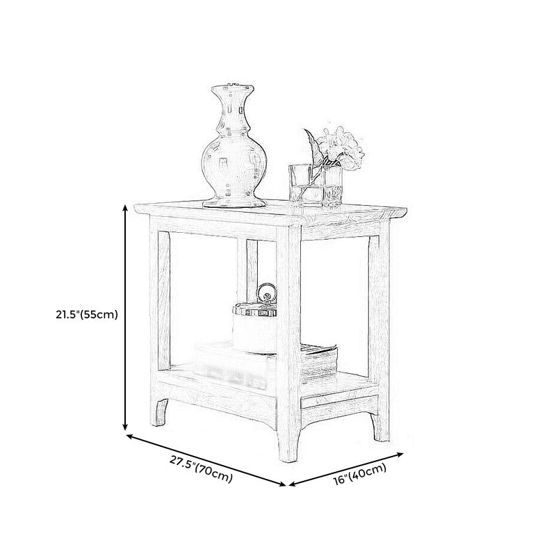 Wood Scandinavian Rectangular 4 Legs Side Table with Storage Shelf