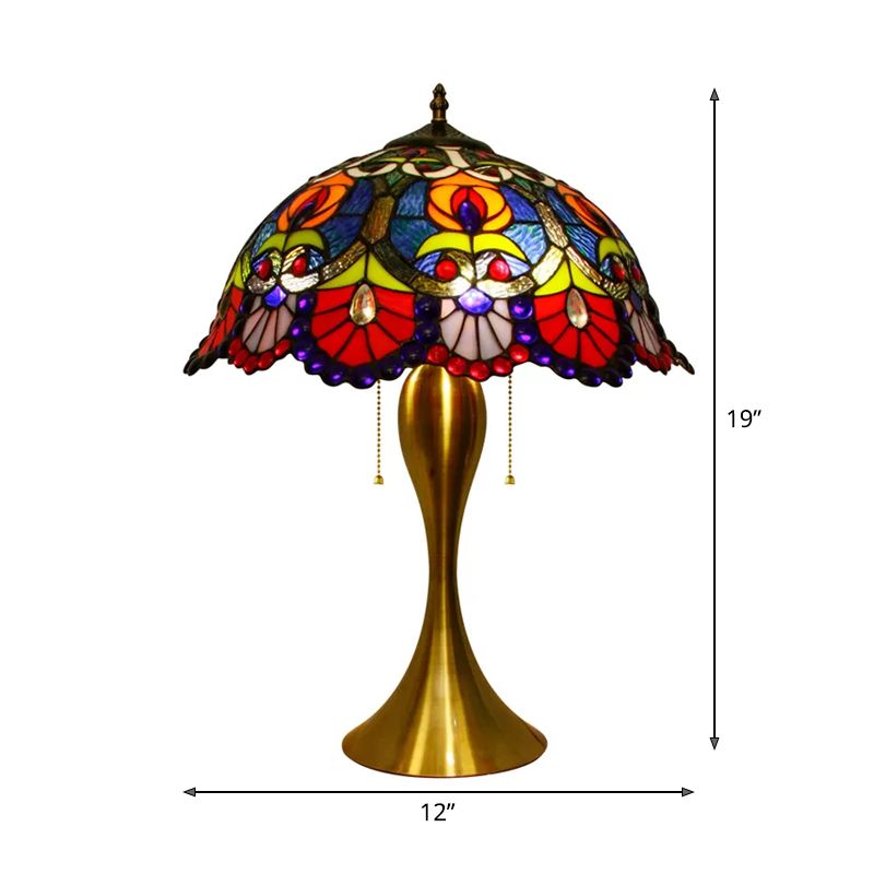 Victorian Dome Night Light 1 Bulb Stained Glass Desk Lighting with Bea