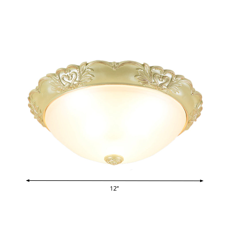 Beige 1 Bulb Flush Mount Recessed Lighting Retro Cream Glass Domed Lig