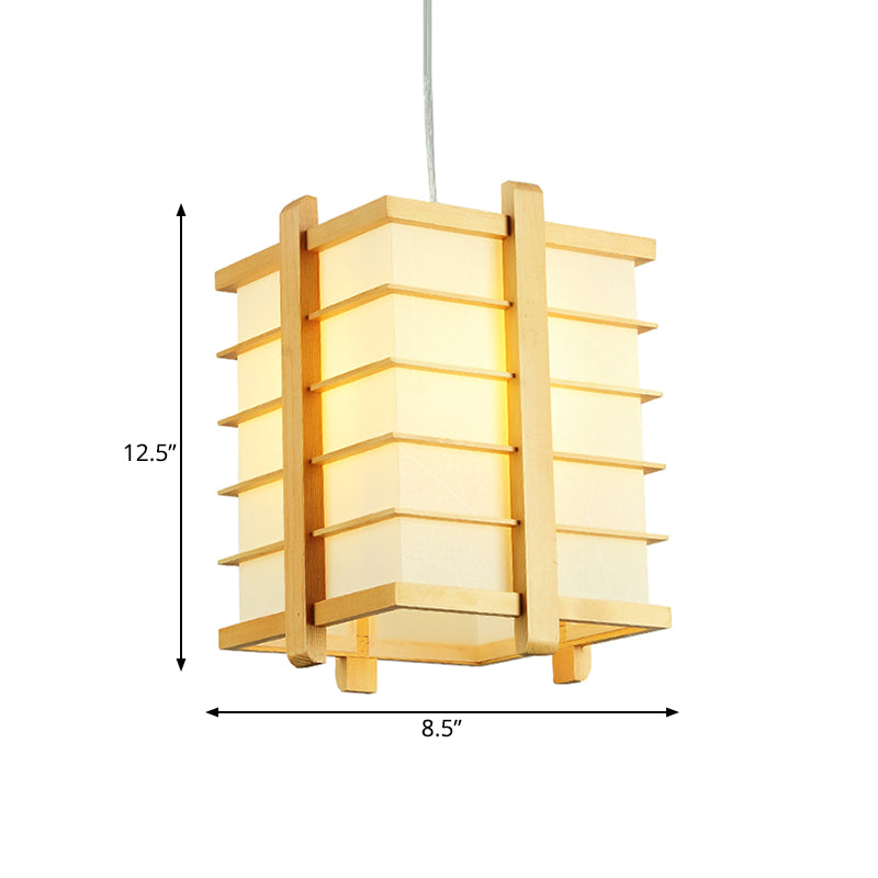 Wood Wire Cage Cuboid Pendant Lamp Japanese Single Ceiling Suspension