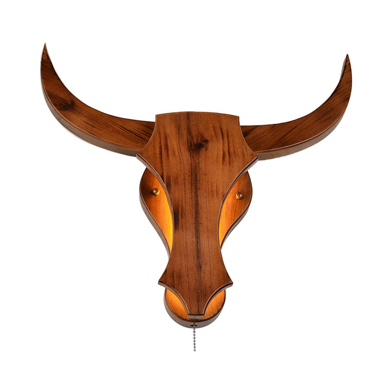 Brown One Light Sconce Light Industrial Wooden Bull Lighting Fixture f
