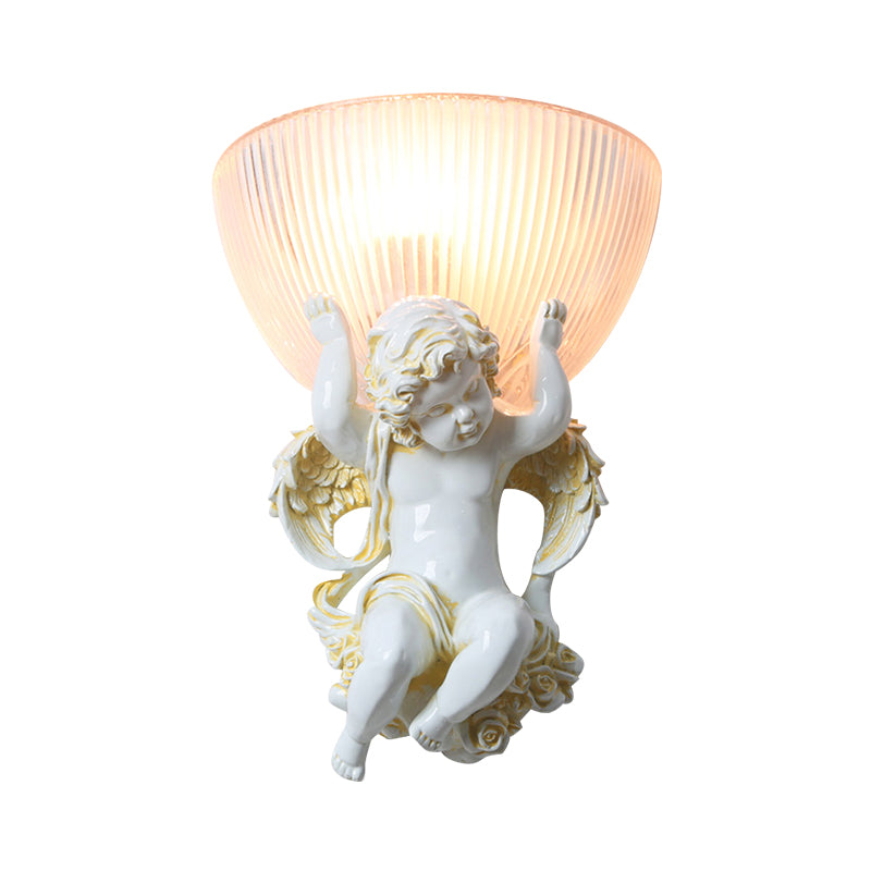 Resin White/Gold Wall Lighting Fixture Angel 1-Head Countryside Wall L