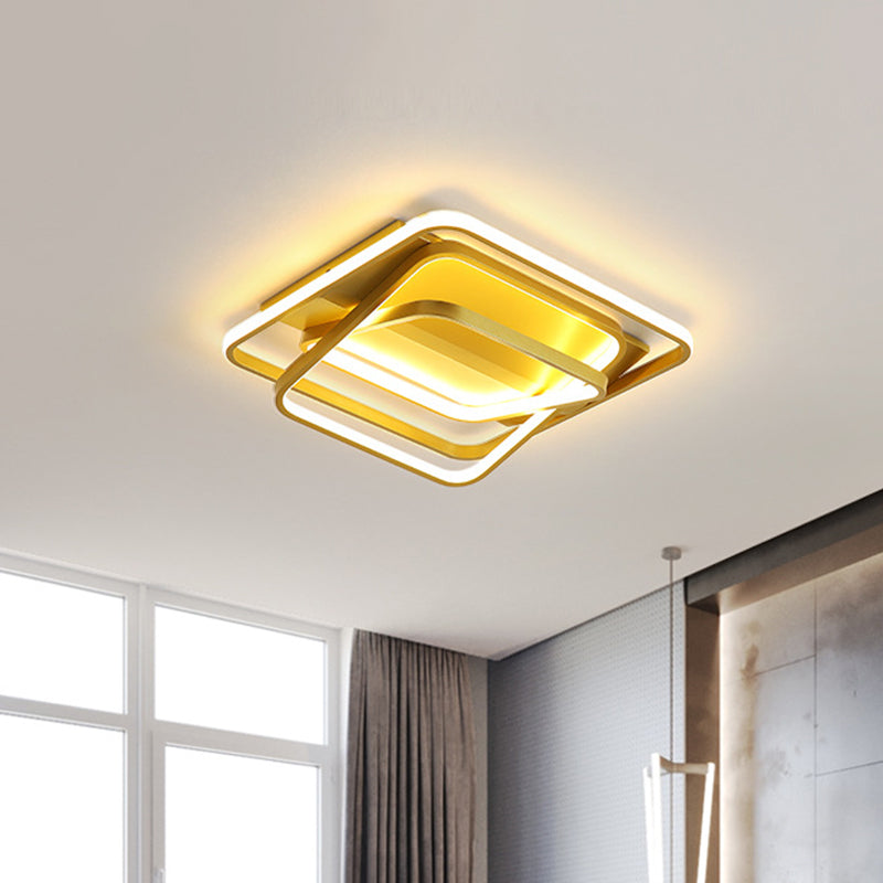 3-Square Frame Ceiling Mounted Light Modernist Metallic LED Gold Flush