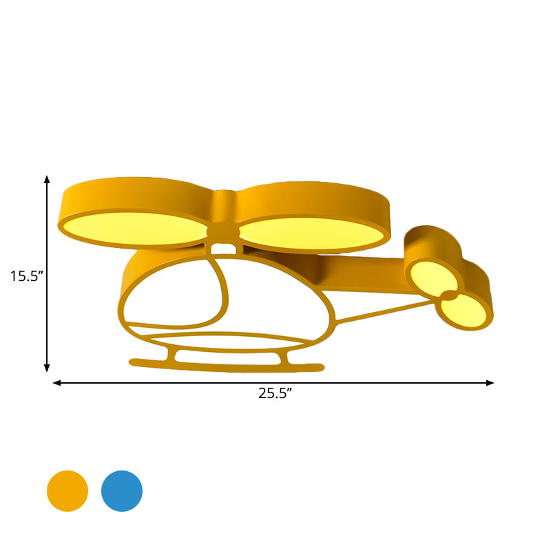 Helicopter Flush Light Kids Metallic Playing Room LED Ceiling Mounted
