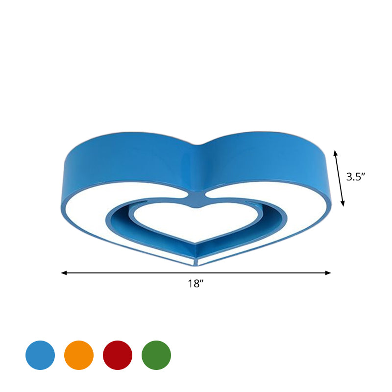 Acrylic Dual Loving Heart Flush Ceiling Light Kids Red/Yellow/Blue LED