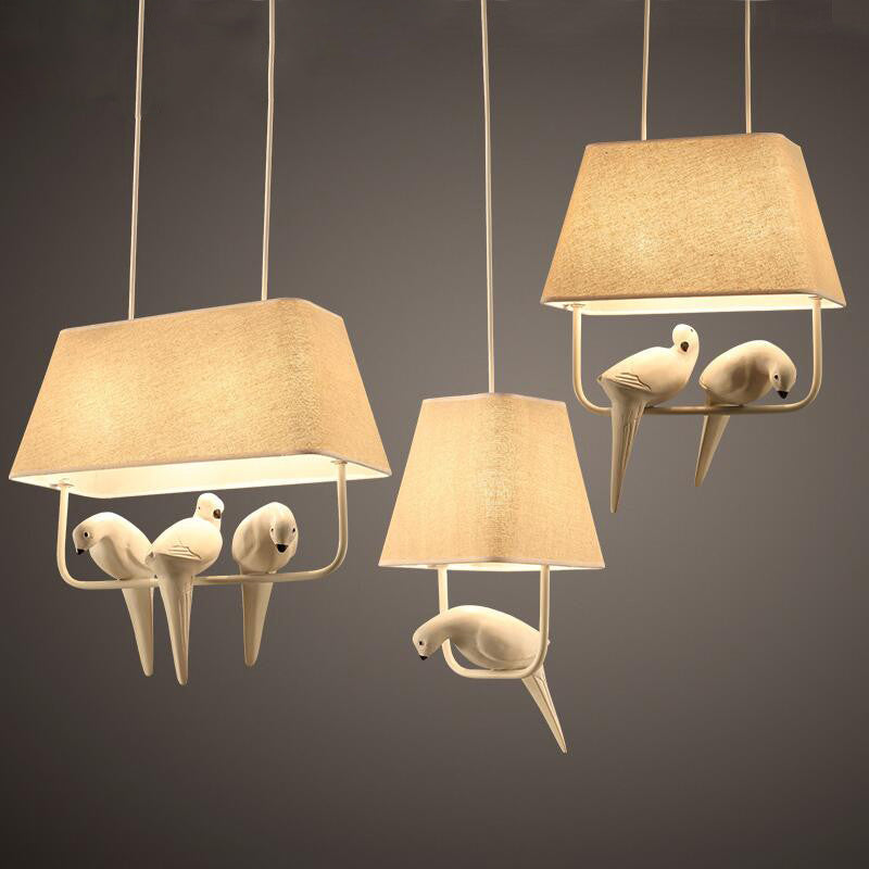 Trapezoid Fabric Pendant Light Traditional Dining Room Suspension Ligh