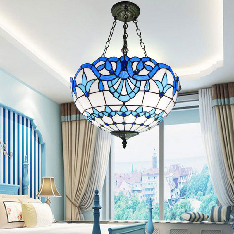Inverted Dome Ceiling Lighting 3 Heads Stained Art Glass Tiffany Chand