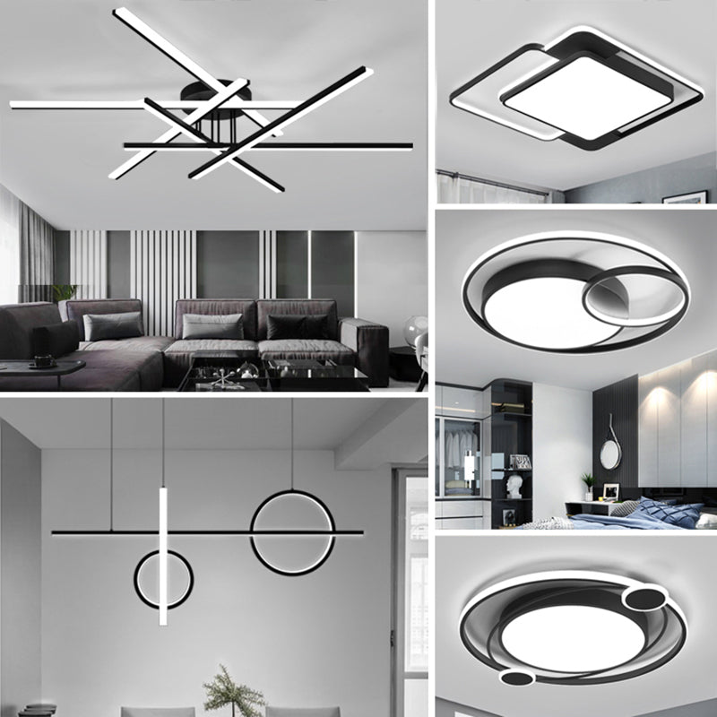 Minimalist Line Art Semi Flush Light Metal Living Room LED Ceiling Lam
