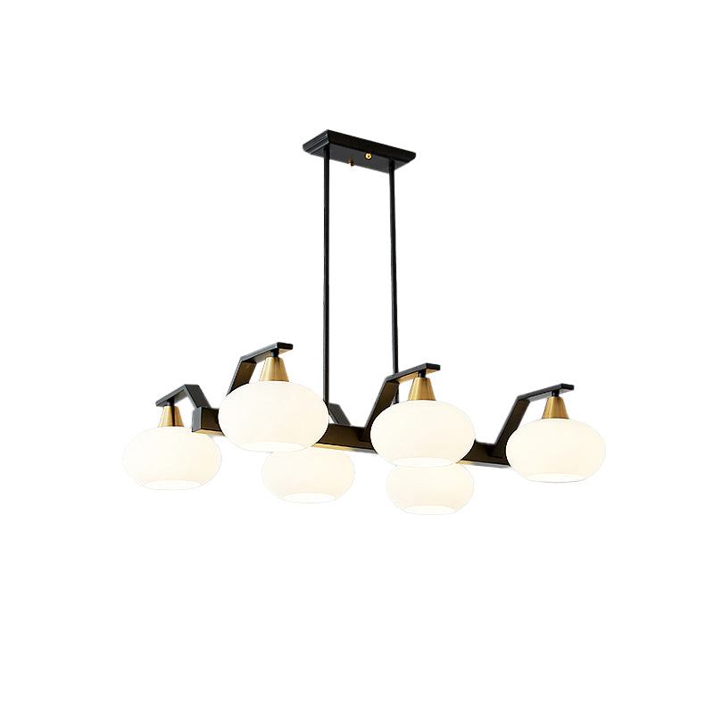 Black Linear Hanging Lamp Minimalism Dining Room Island Light with Ova