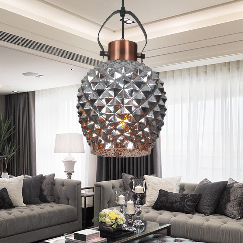 1 Bulb Pineapple Pendant Lighting Colonial Copper/Chrome/Gold Glass Ha