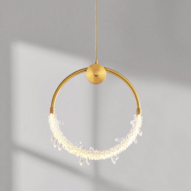 Circle Hanging Light Fixture Minimalist Style Metal LED Gold Pendant C