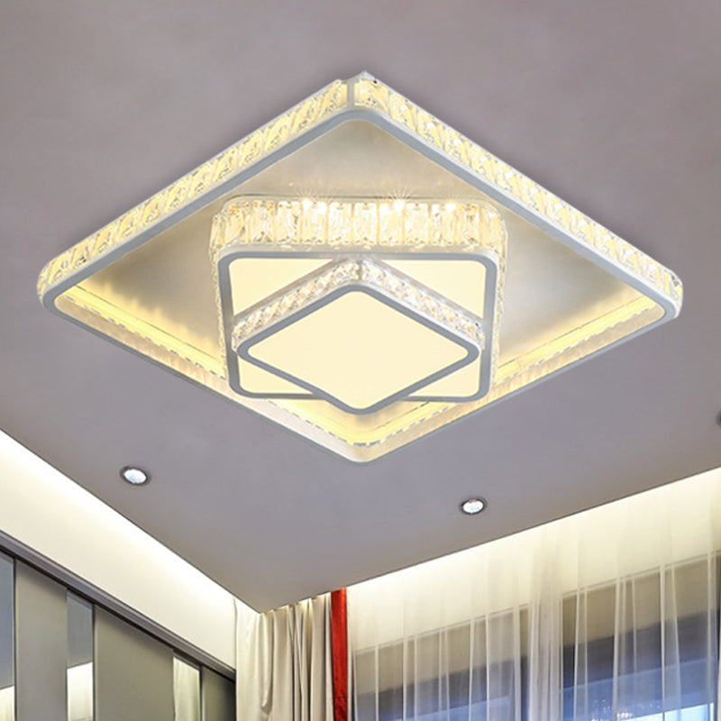 White Rectangle/Square Ceiling Light Minimalist Faceted Crystal White