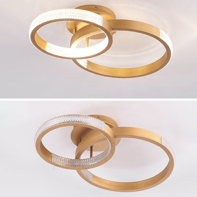Nordic Style Golden Brushed Aluminum LED Ceiling Light Multi Rings Cle