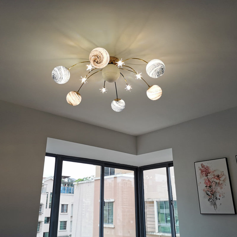 Gold Spherical Semi Flush Mount Lighting Nordic Style Glass Semi Flush