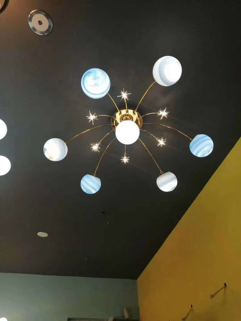 Gold Spherical Semi Flush Mount Lighting Nordic Style Glass Semi Flush