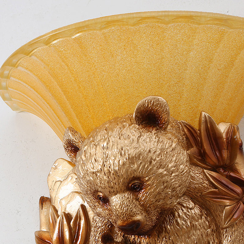 Resin Bear Mom and Baby Sconce Light Vintage 1-Light Golden Wall Mount