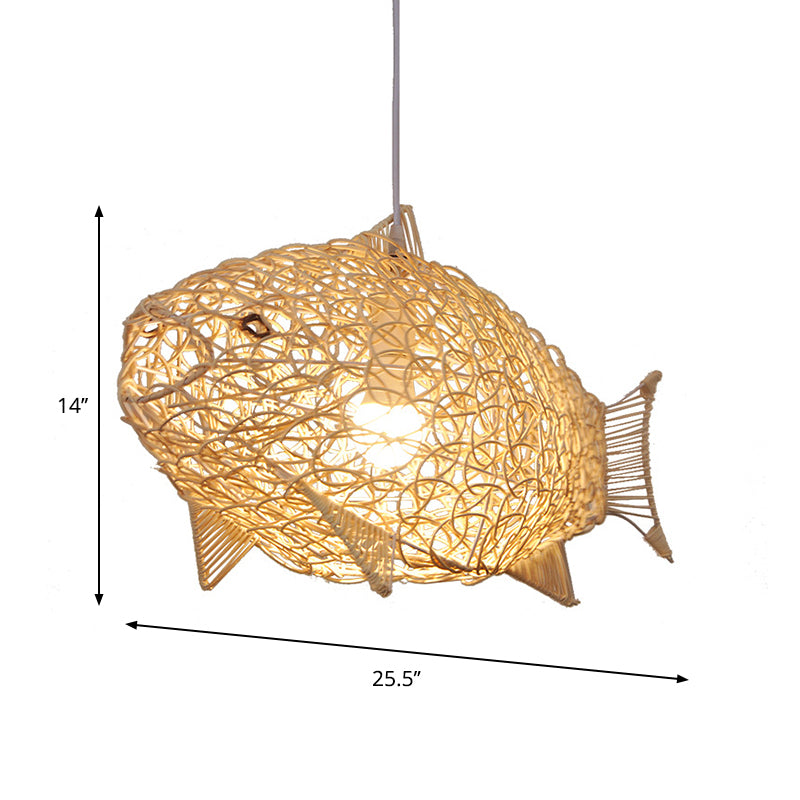 Wood Fish Pendant Lighting Tradition Bamboo 1 Bulb Hanging Lamp Kit fo