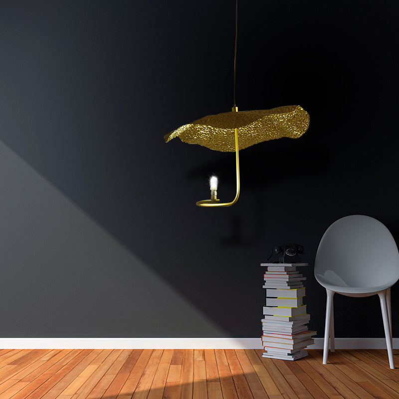 Postmodern Novelty Pendant Lighting Gold Foil Lotus Suspension Light w