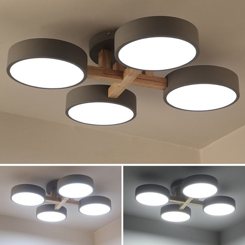 Wooden Sputnik LED Ceiling Light in Modern Singularity Wrought Iron Ma