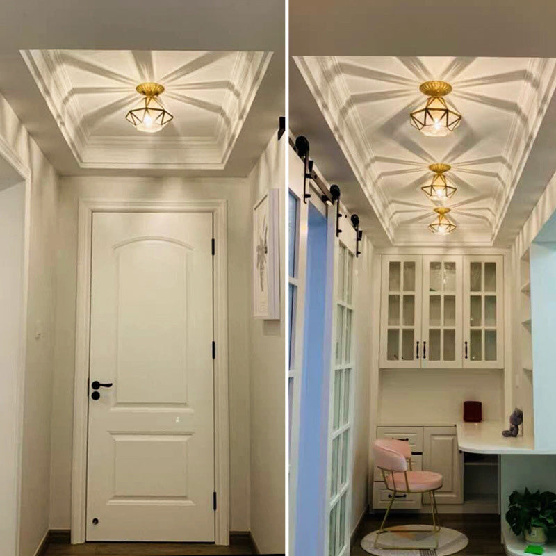 Gold Diamond Ceiling Mounted Fixture Simplistic Glass Aisle Ceiling Mo
