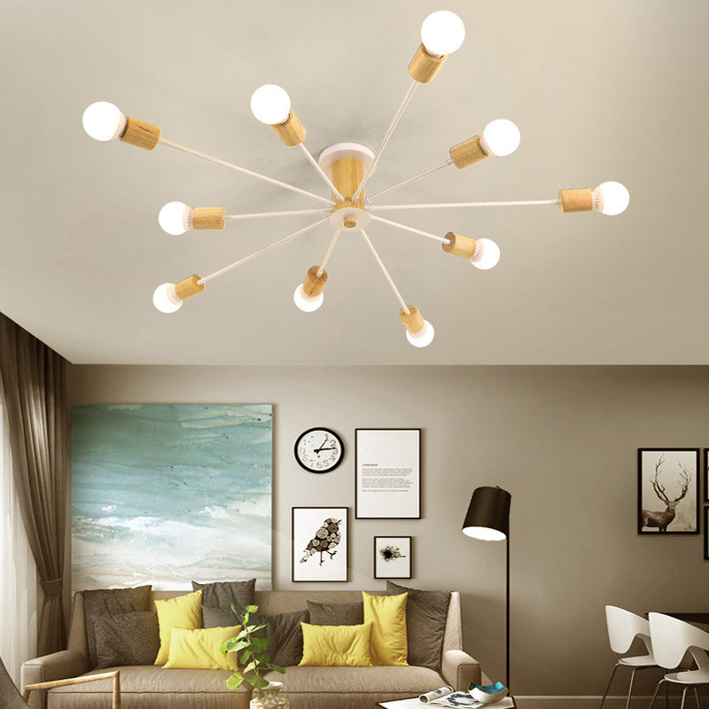 Wooden Radial Ceiling Fixture in Modern Creative Style Wrought Iron Se