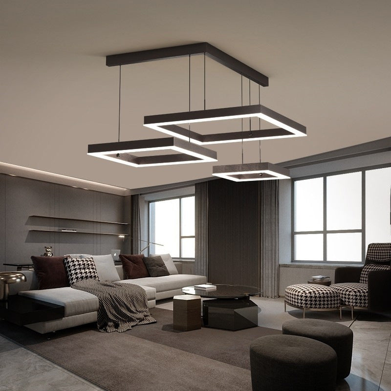 Modern 3-Tier LED Hanging Ceiling Lights Black Metal Pendant Chandelie