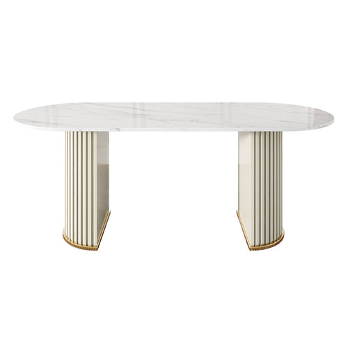Modern Sintered Stone Oval Table Dining Table with White/Orange Double