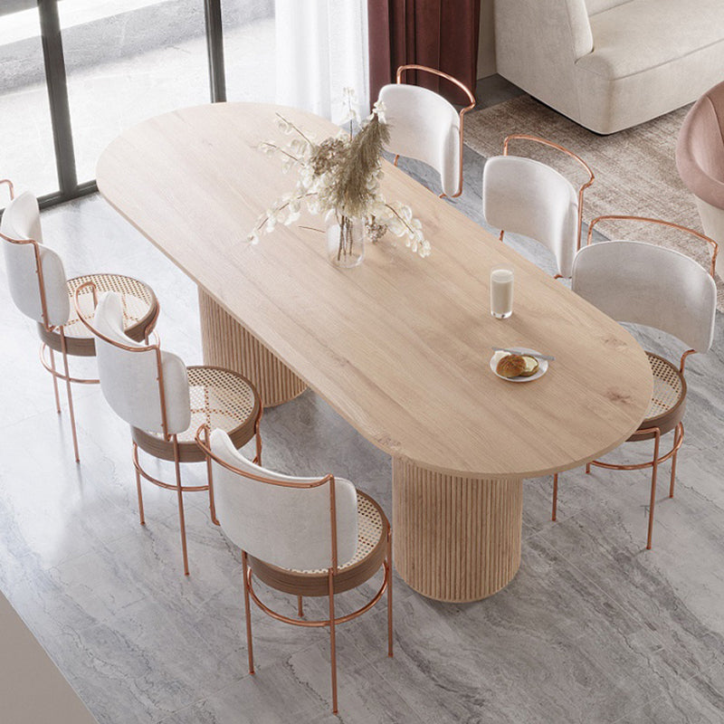 Oval Double Pedestal Minimalist Dining Table Wood Color Fixed Table of