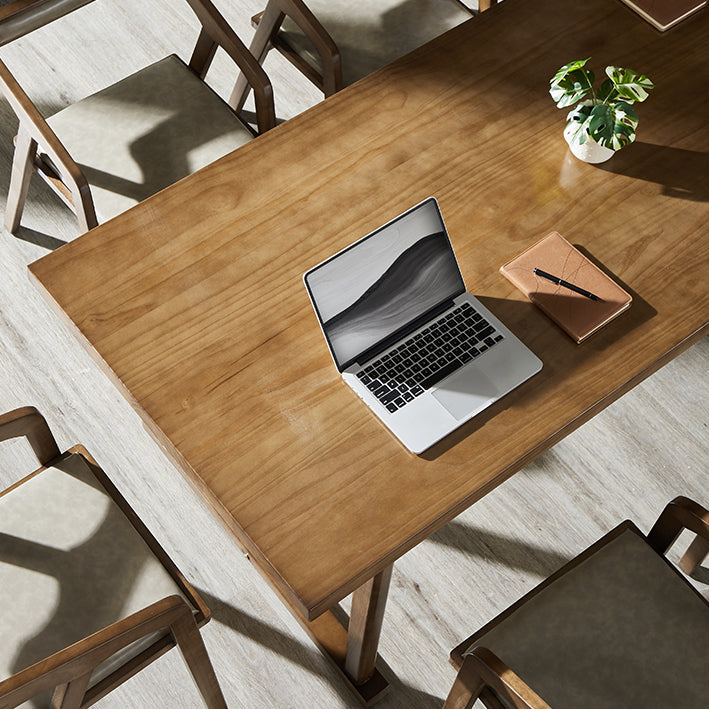 Rectangle Solid Wood White Dining Table Simplicity Trestle Base Table