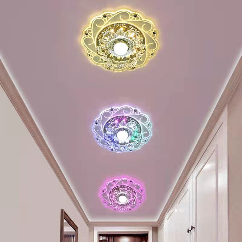 Modern Crystal LED Flush Light Fixture Flower Ceiling Flush Mount with