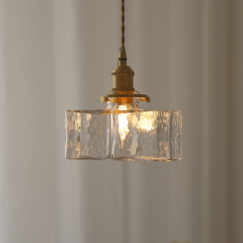 Modern Style Cuboid Shade Hanging Light Glass 1 Light Pendant Lamp for