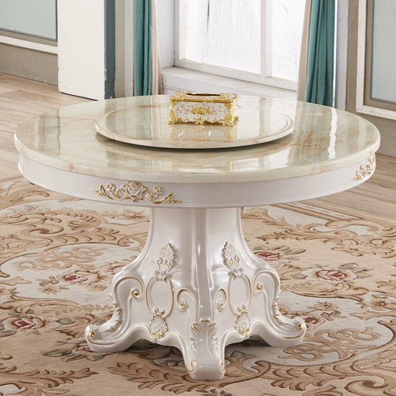 Solid Wood Victorian Round Table White Marble Top Table with Pedestal