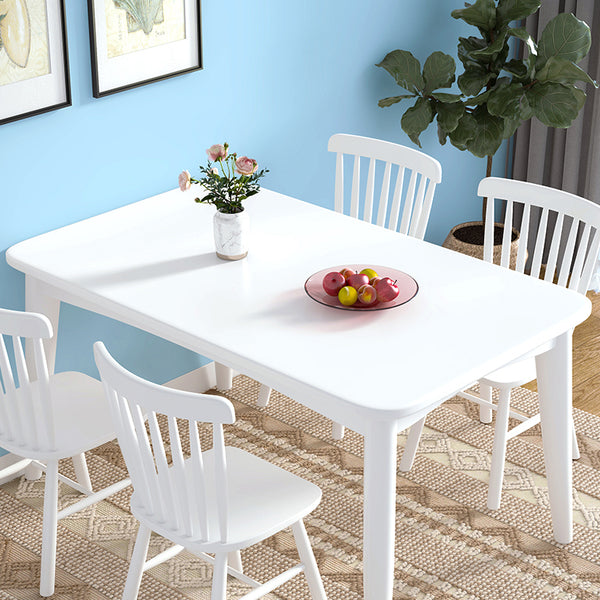 Modern Style White Dining Table Rectangle Solid Wood Dining Table with