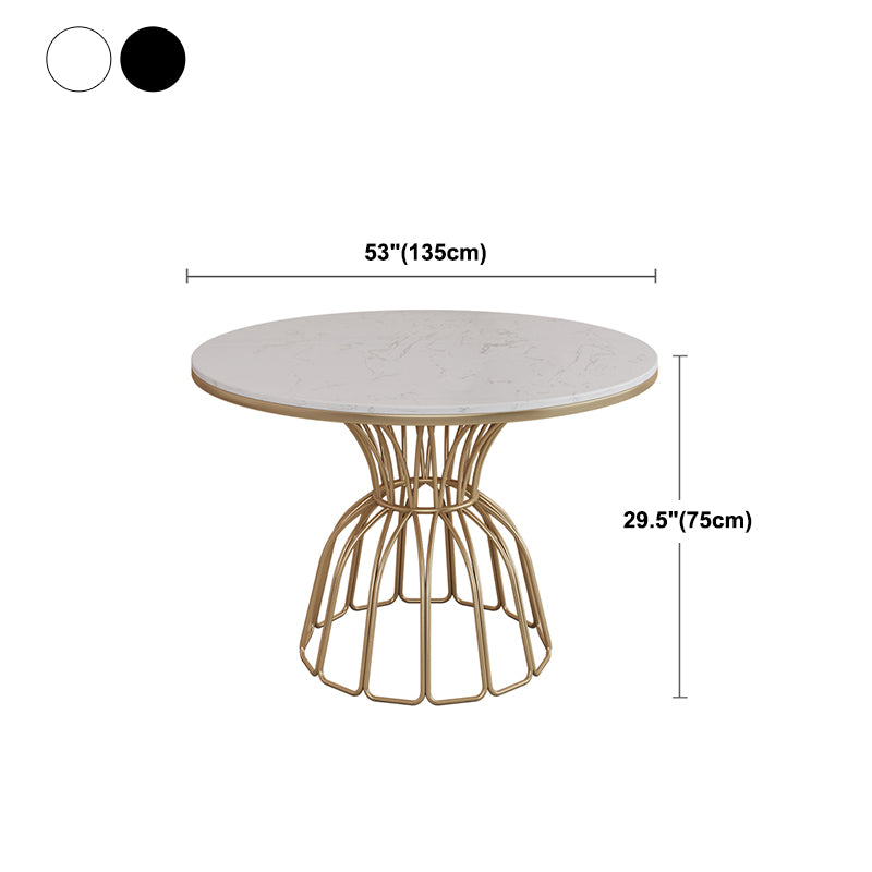 Metal Traditional Luxury Round Table Sintered Stone Top Table with Ped