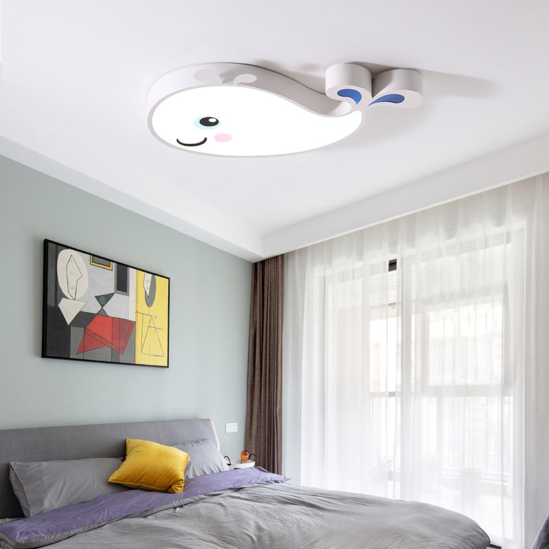 Cartoon Whale Shaped Ceiling Lamp Metal Kids Bedroom LED Flush Mount L