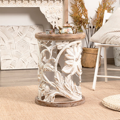 Black/wood/yellow Solid Wood Round Coffee Table with Frame Base Cockta