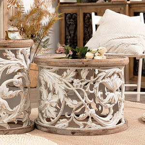 Black/wood/yellow Solid Wood Round Coffee Table with Frame Base Cockta