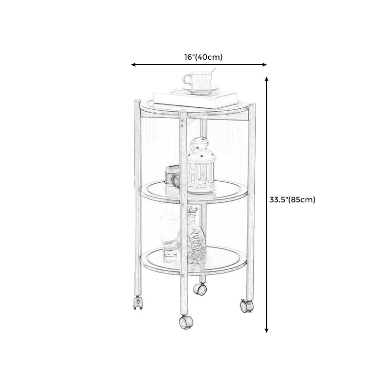 4 Legs End Table Wood Round Side End Table with Shelves for Living Roo