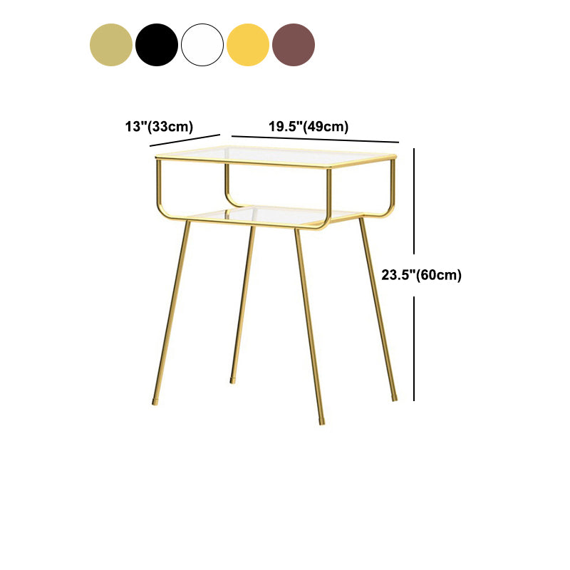 Modern Metal Nightstand 24'' Tall Open Storage Glass Top Night Table w