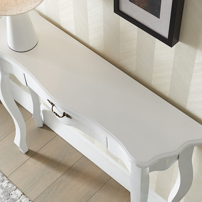 Mid-Century Modern Half Moon Console Table with Single Drawer in Brown