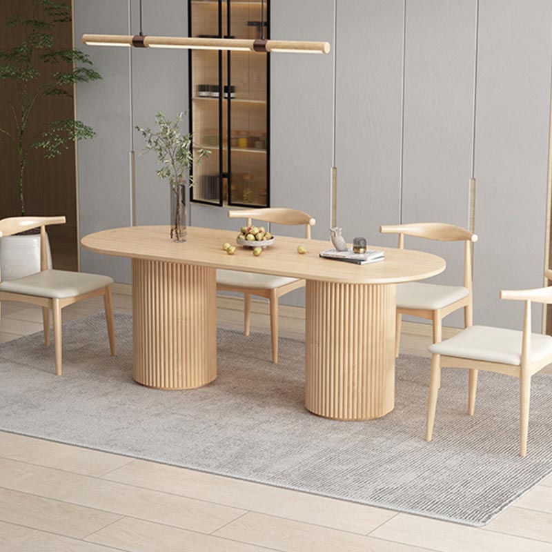 Modern Wood Double Pedestal Dining Table Natural Oval Table for Kitche