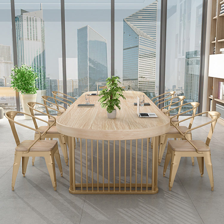 Oval Office Desk Solid Wood Conference Desk with Gold Iron Legs for Me