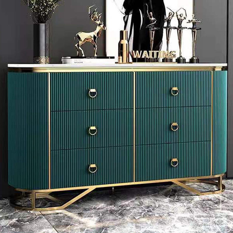 Glam Style Sideboard with 6 Drawer Buffet Table Stone Side Board for D