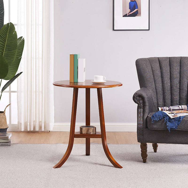 Traditional Wooden Round Top Side Table 3 Legs End Table with Shelf