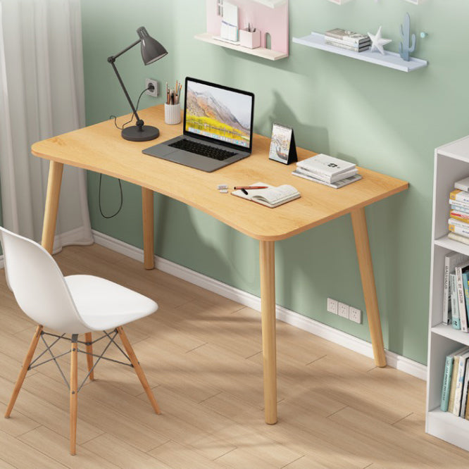 Modern White and Brown Office Desk Parsons Wooden Curved Writing Desk